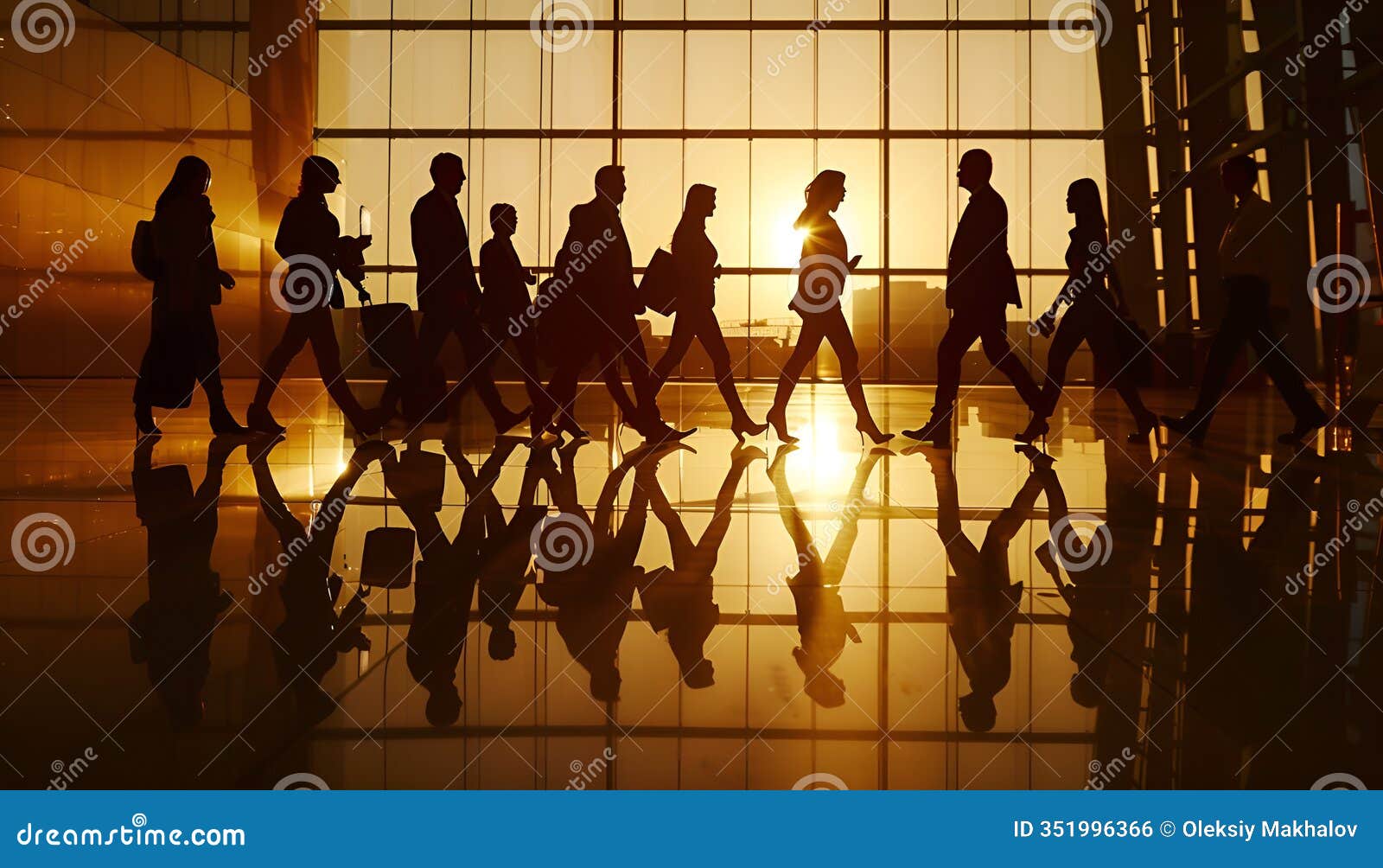 Dynamic Image of Silhouettes of Businesspeople Walking in a Modern ...