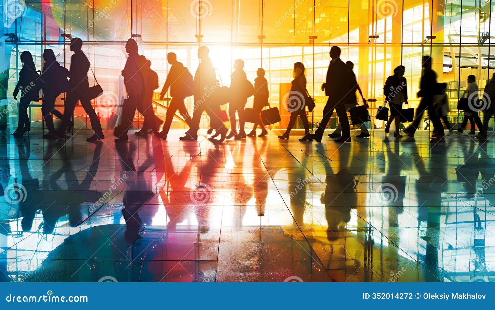 Dynamic Image of Silhouettes of Businesspeople Walking in a Modern ...