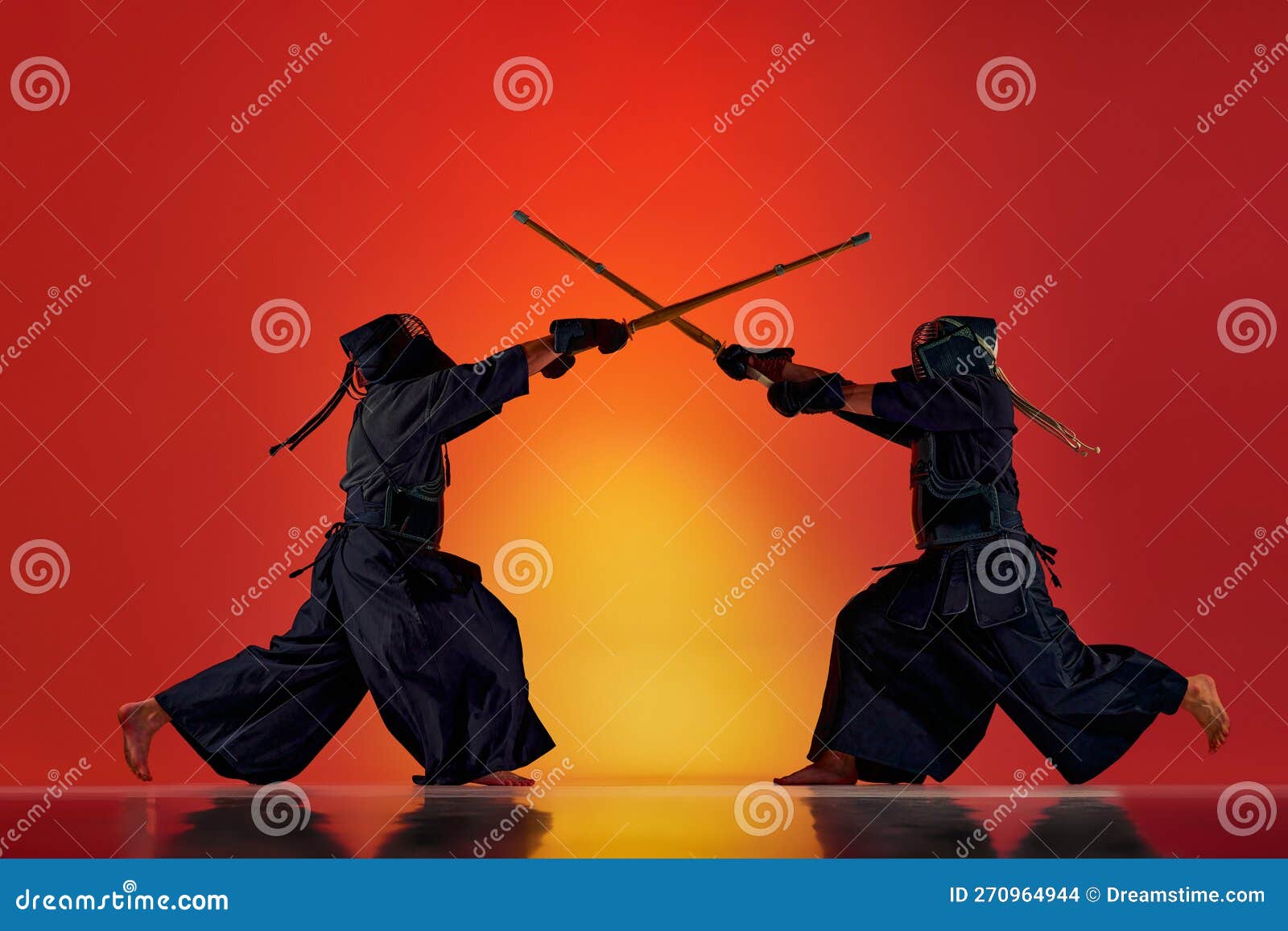 Dynamic Image of Two Men, Professional Kendo Athletes Training with ...