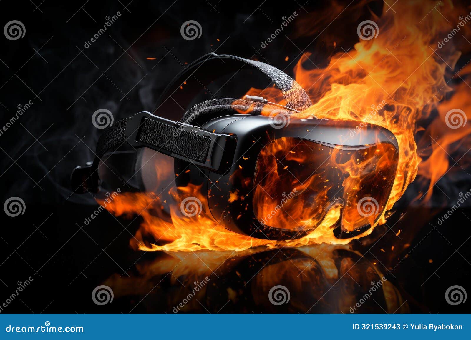 Virtual Reality Headset Engulfed in Flames Stock Illustration ...
