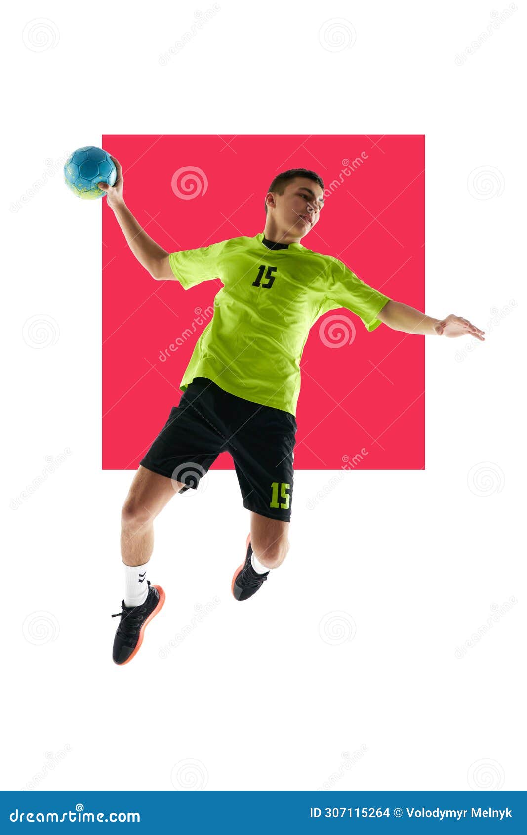 Dynamic Image of Young Man, Handball Player in Motion with Ball Against ...