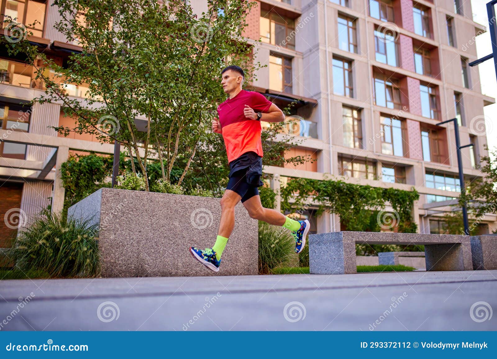 Dynamic Image of Young Muscular Man, Athlete in Motion Running Along ...