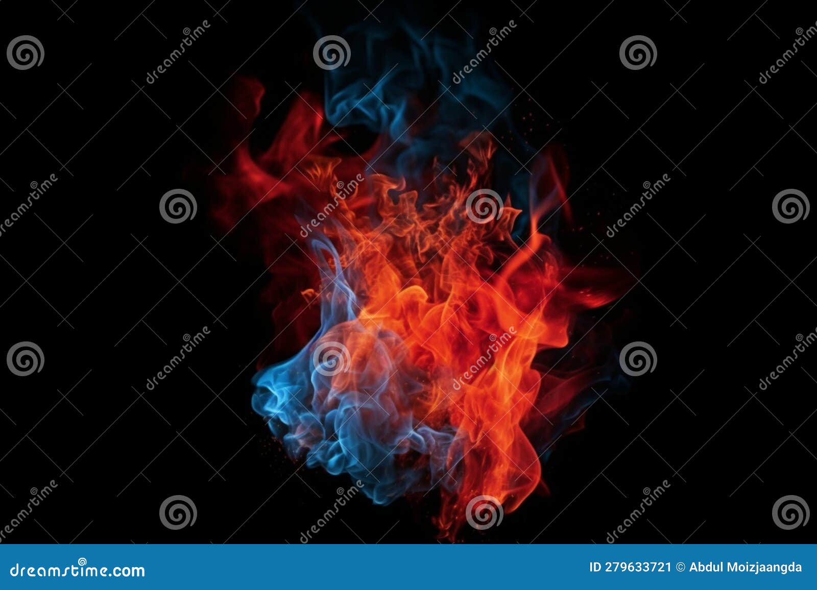 Dynamic Interplay of Blue and Red Fire Isolated Against a Black ...