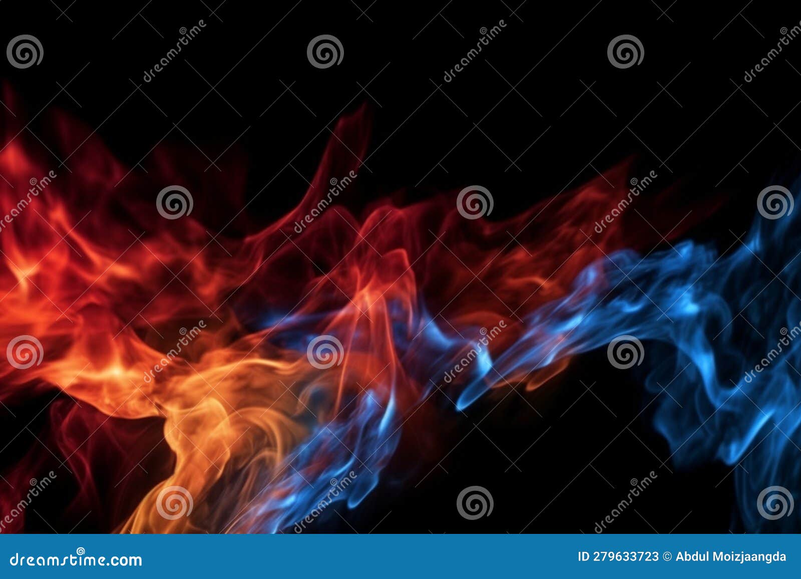 Dynamic Interplay of Blue and Red Fire Isolated Against a Black ...