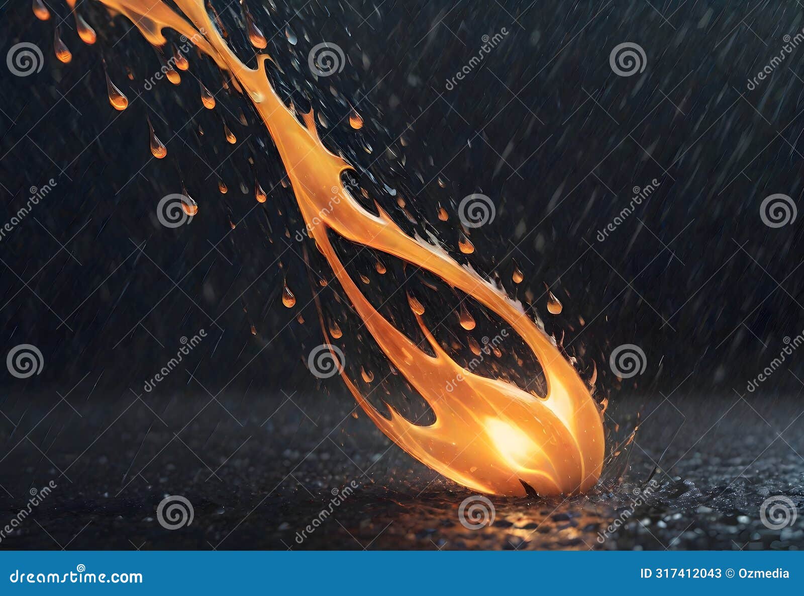 Dynamic Interplay of Fire and Rain, Vibrant Display of Diagonal Flame ...
