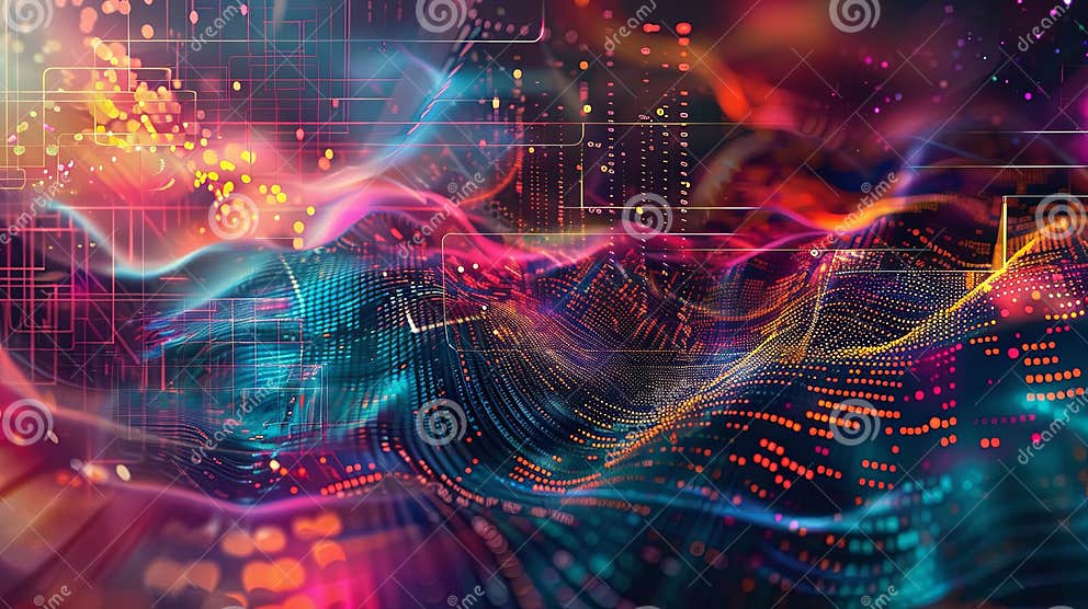 A Dynamic and Intricate Abstract Visualization of Big Data Processing, Showcasing Information ...