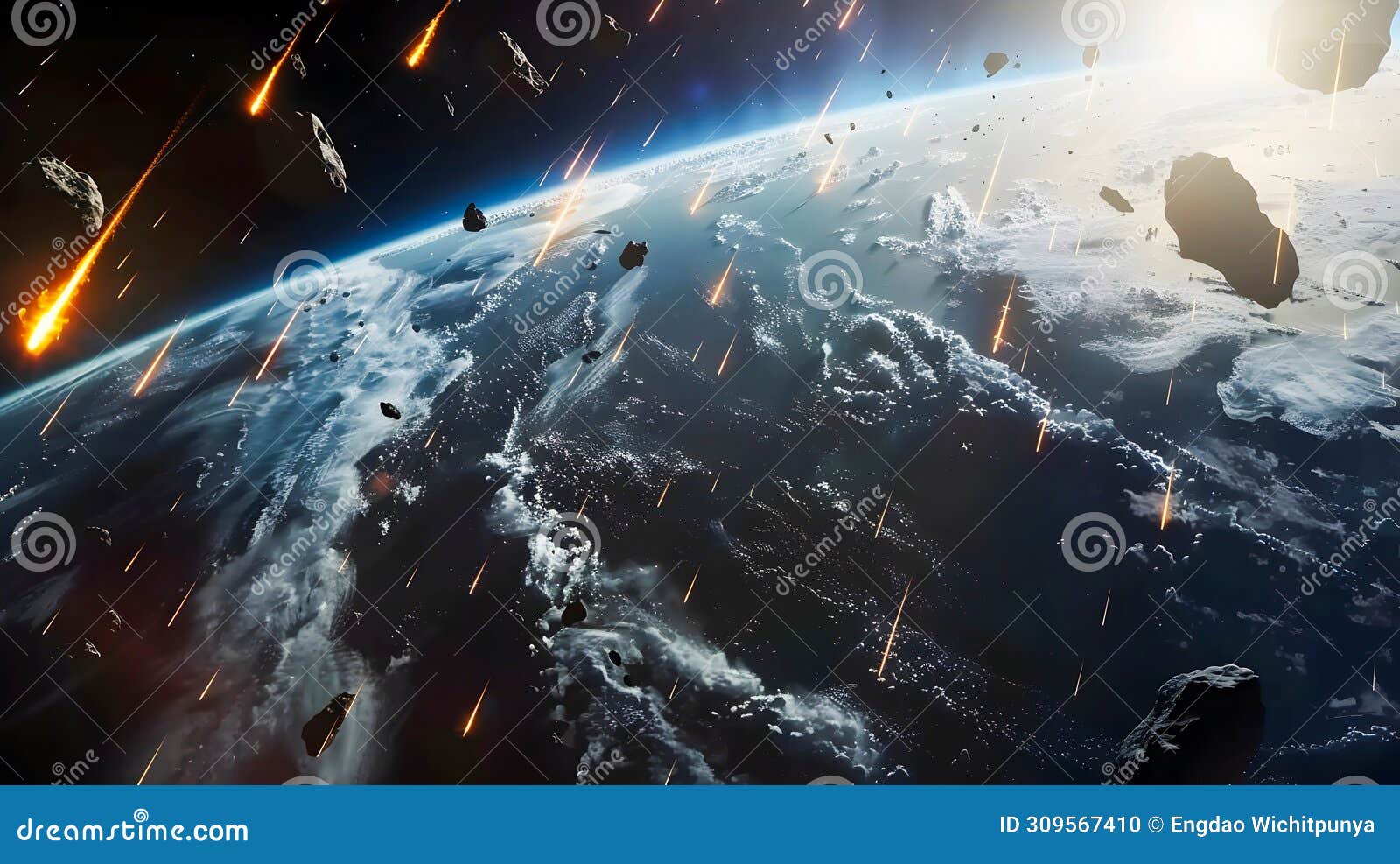 Dynamic 4K Space Scene with Falling Rockets and Shooting Stars Stock ...