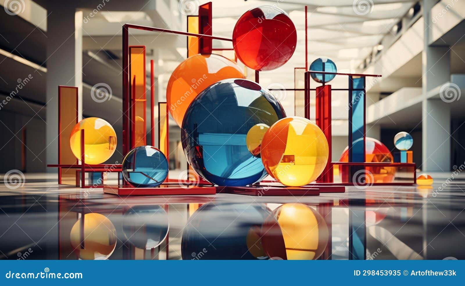 Dynamic Layers of Vibrant Geometric Shapes on White Marble Floor Stock ...