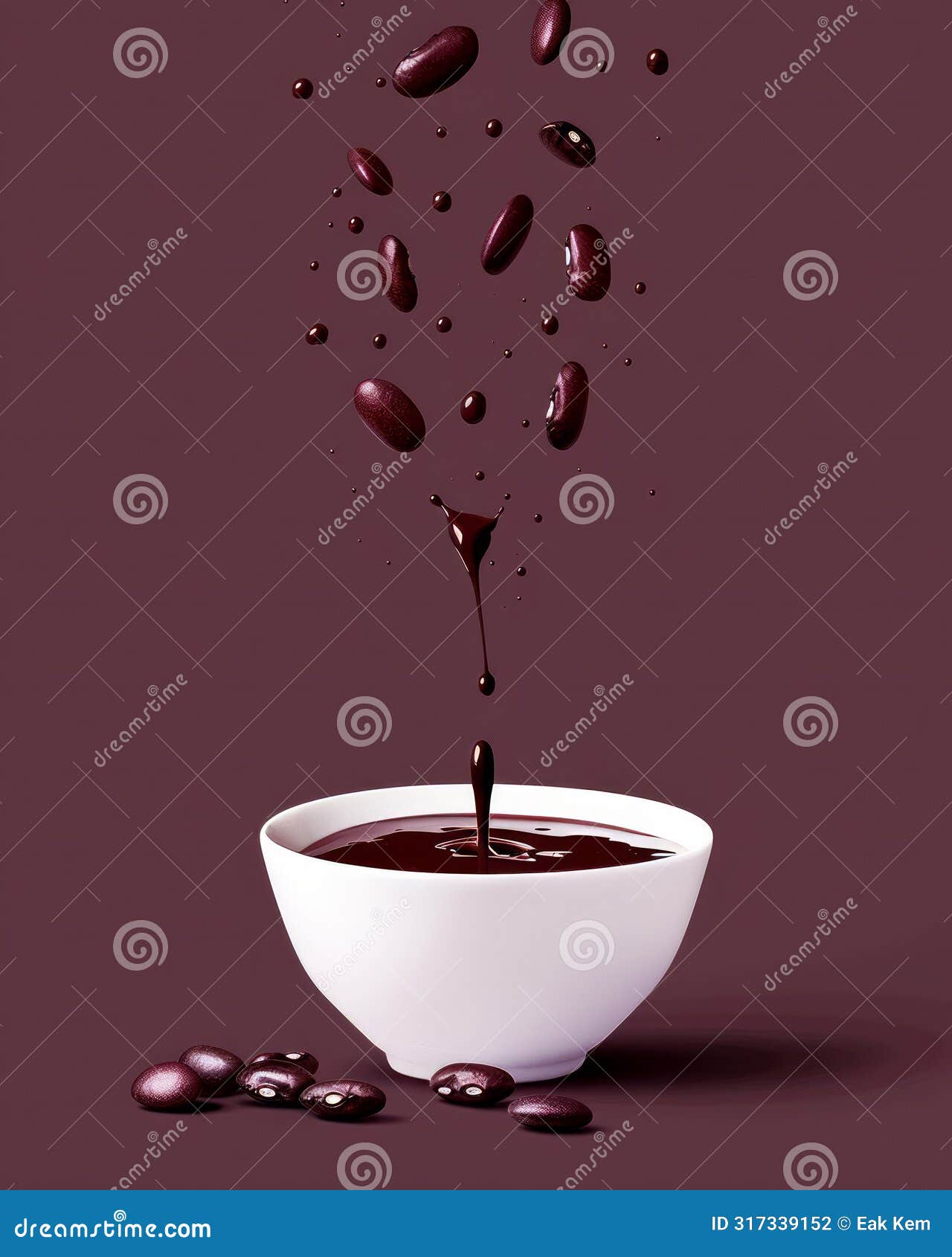 Dynamic Levitating Coffee Beans Pouring into White Cup with Splashing ...