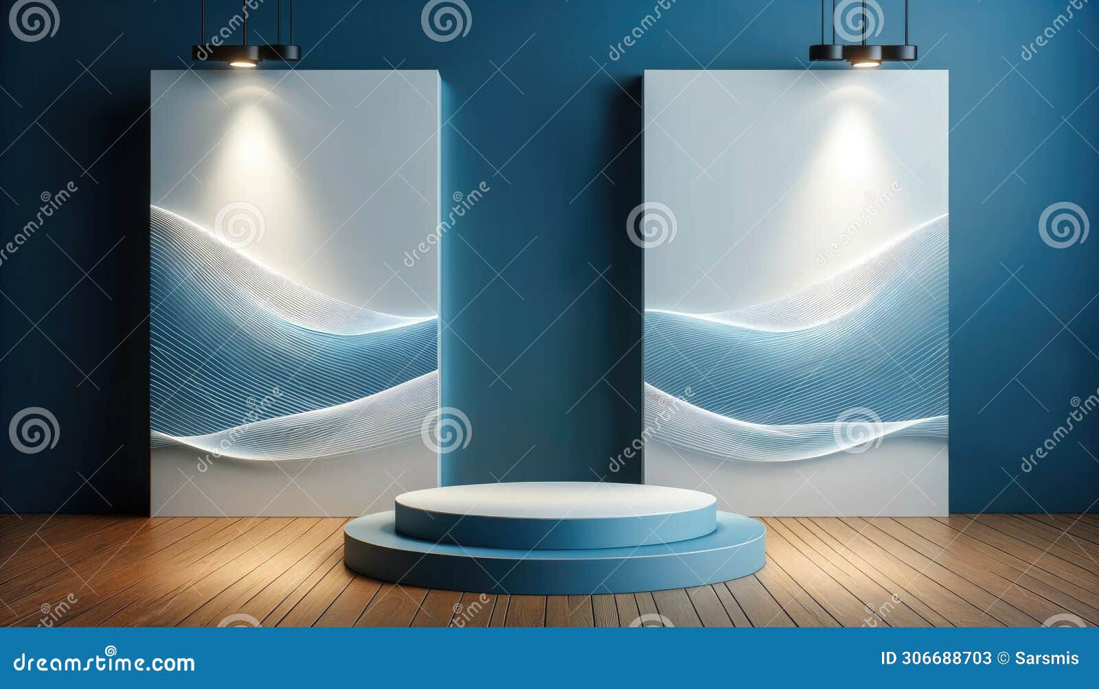 Dynamic Light Waves Display on Pedestal Stock Illustration ...