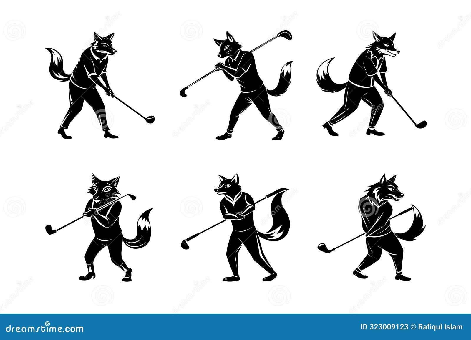 Dynamic Line Art Mascot Fox Playing Golf Logo in Orange and Gray ...