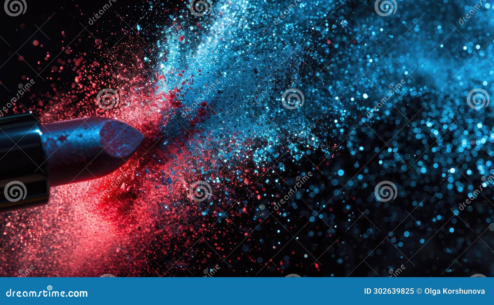 Dynamic Lipstick with Explosive Powder Burst. Stock Image - Image of ...
