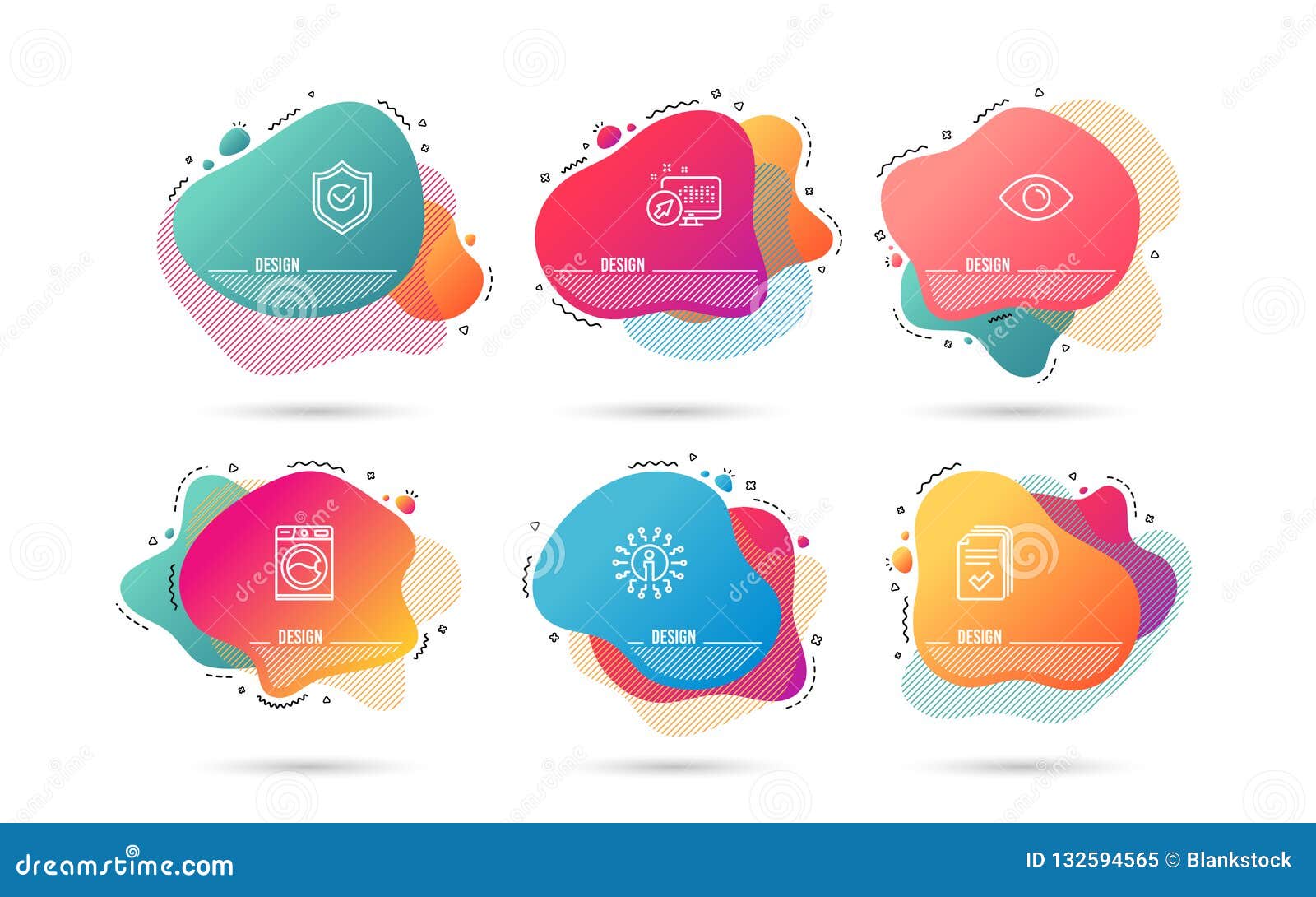 Handout, Washing Machine and Approved Shield Icons. Eye Sign. Documents ...