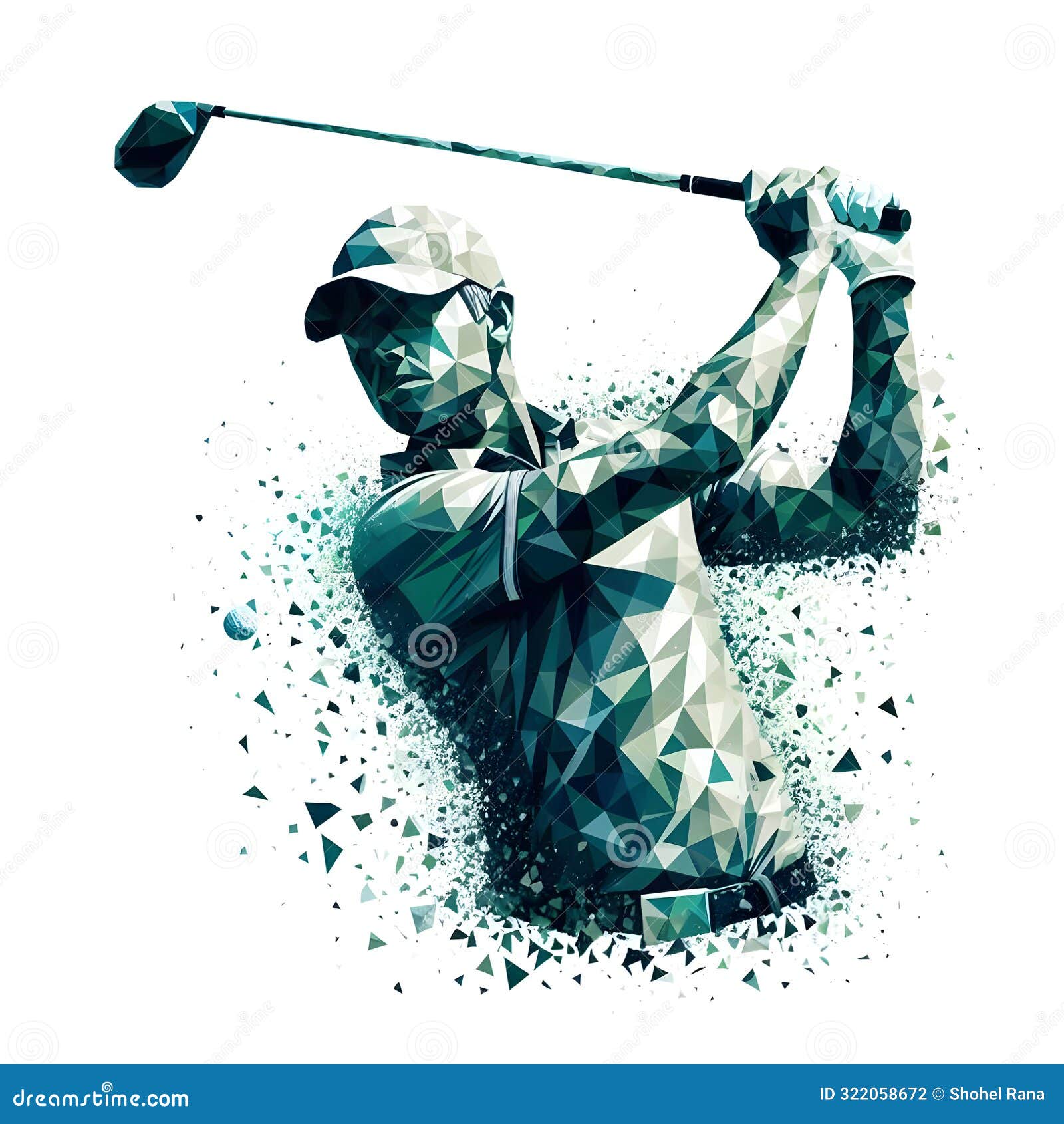 Dynamic Low Poly Golf Player with Shatter Effect on White Background ...
