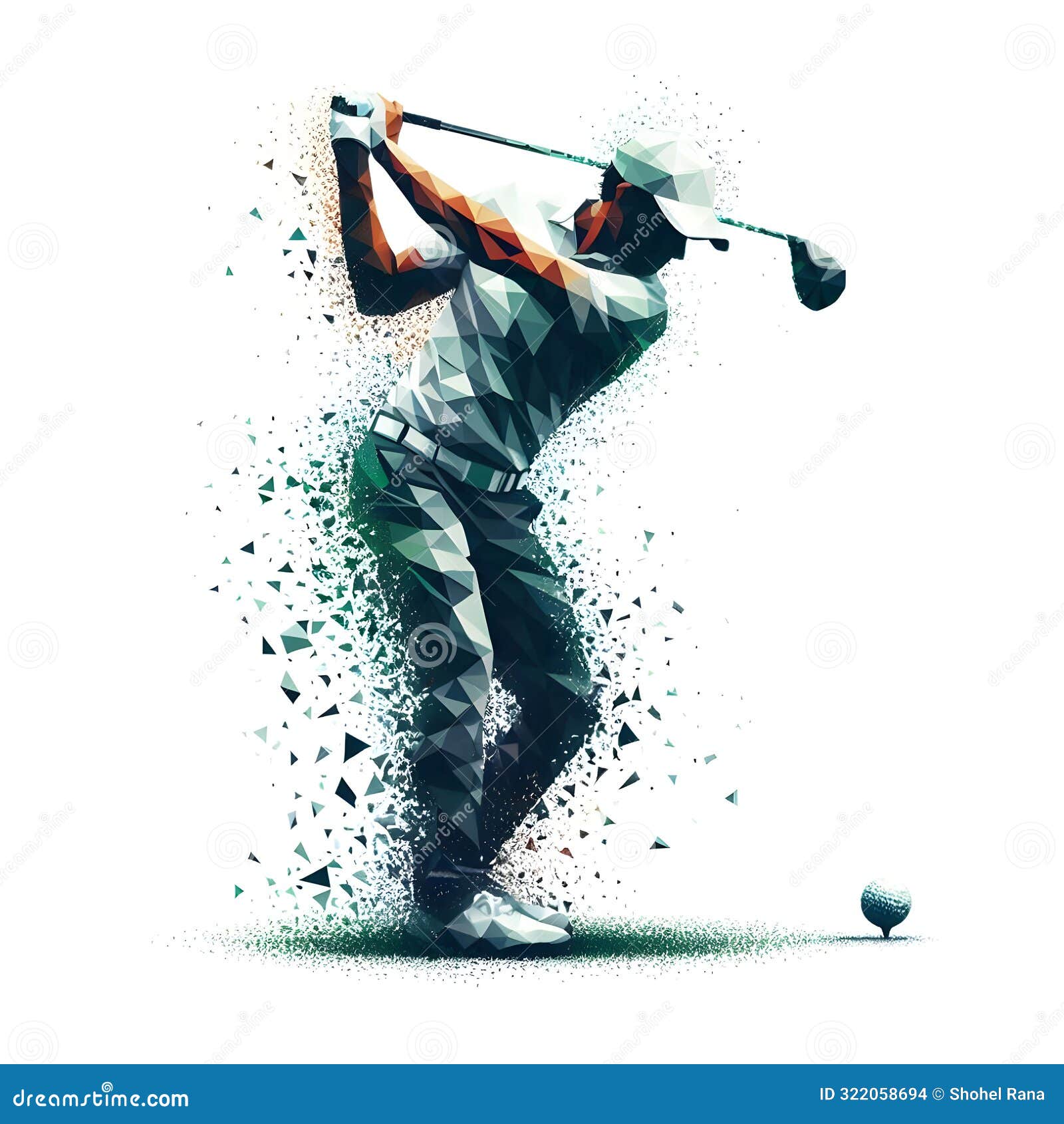 Dynamic Low Poly Golf Player with Shatter Effect on White Background ...