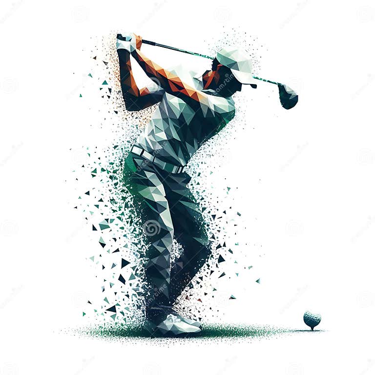 Dynamic Low Poly Golf Player with Shatter Effect on White Background ...