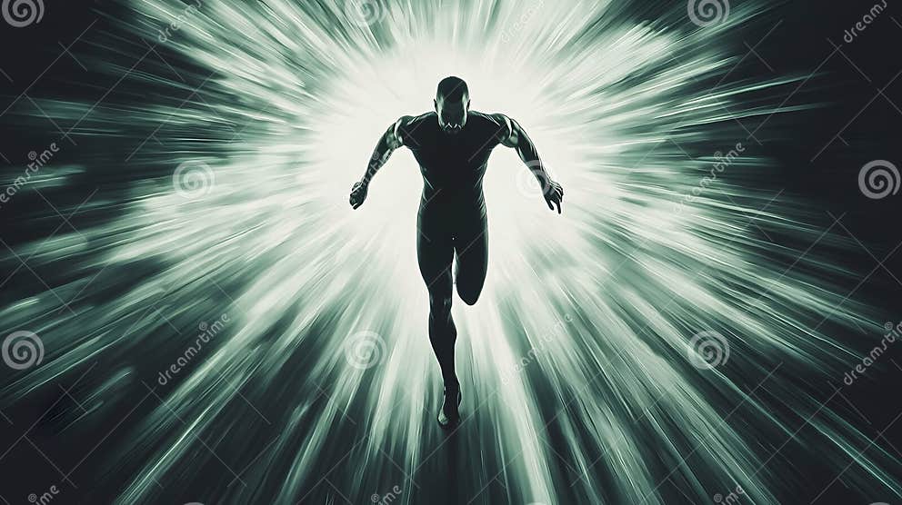 Dynamic Male Figure Sprinting into a Burst of Light. Stock Illustration ...