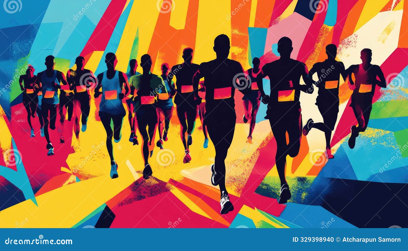 Dynamic Marathon Poster with Colorful Runner Silhouettes and Abstract ...