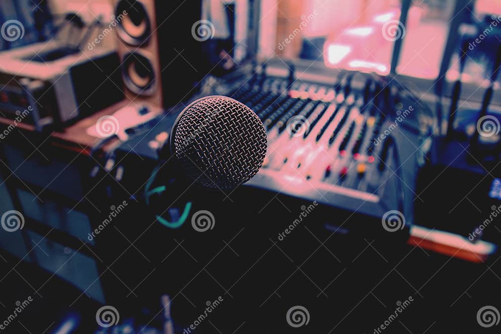 Dynamic Microphone Analog System on a Microphone Stand Stock Photo ...