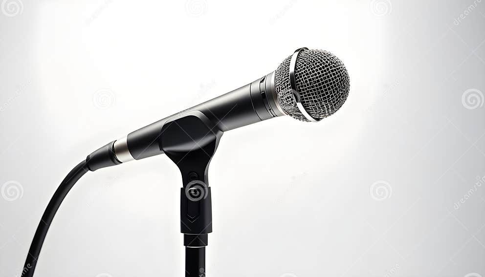 Dynamic Microphone on Stand Isolated on White Stock Illustration ...