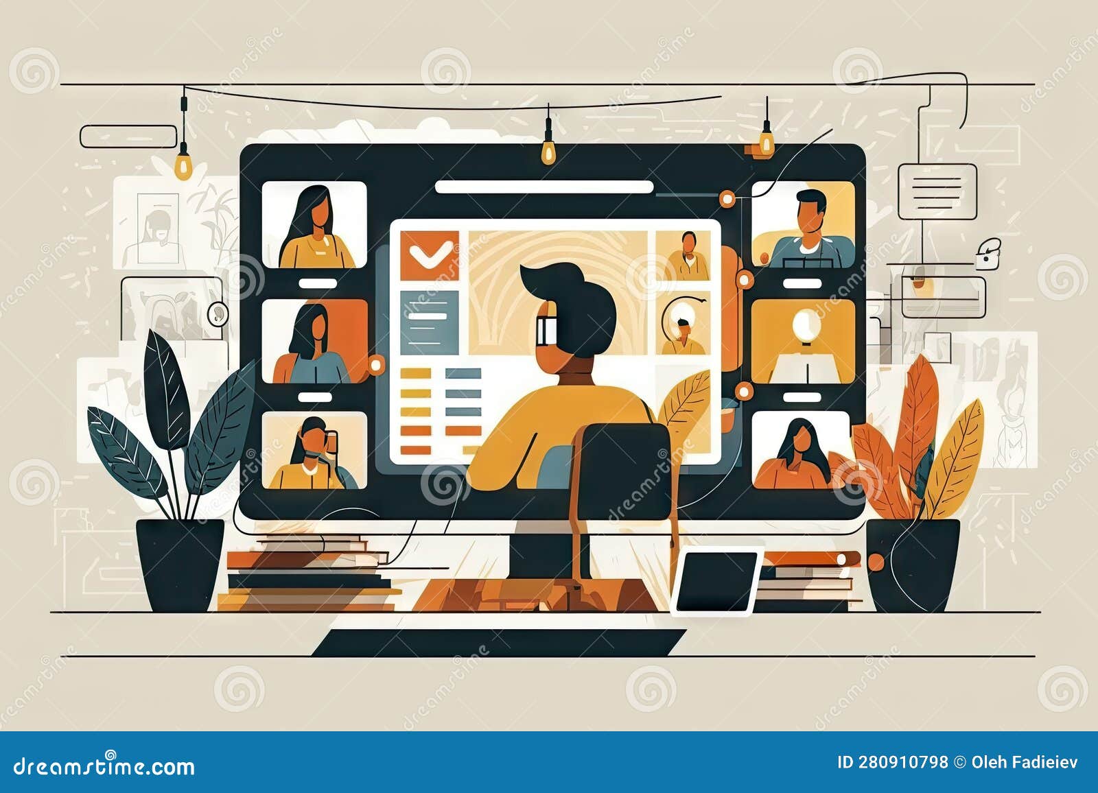 Video Conference. Work from Home. Remote Work Stock Illustration - Illustration of business ...