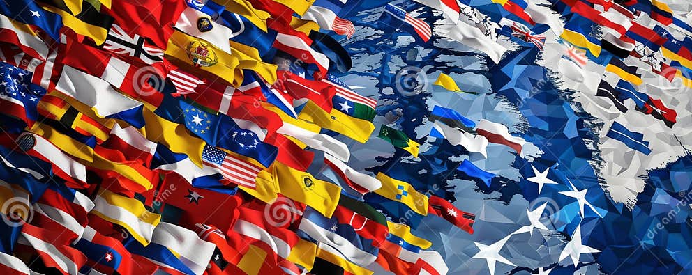 Dynamic Mosaic of World Flags Merging into a Global Map, Symbolizing ...