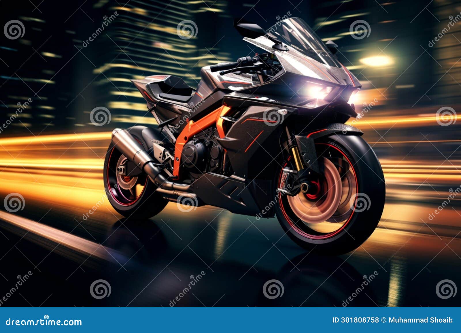 Dynamic Motion EBR Racing Motorcycle with Abstract Speed Light Trails ...