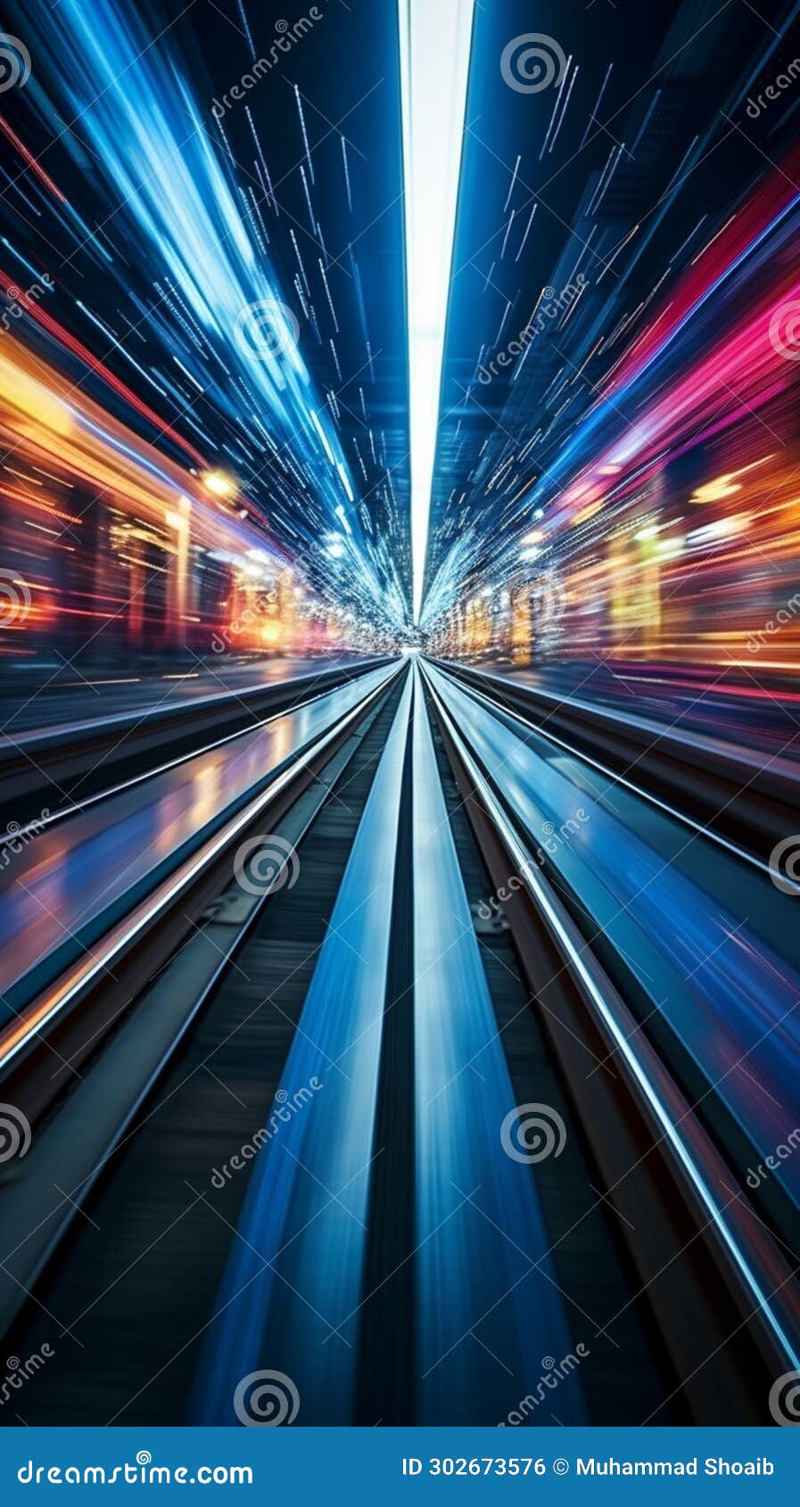 Dynamic Motion Light Patterns on an MRT Track Create Abstract ...
