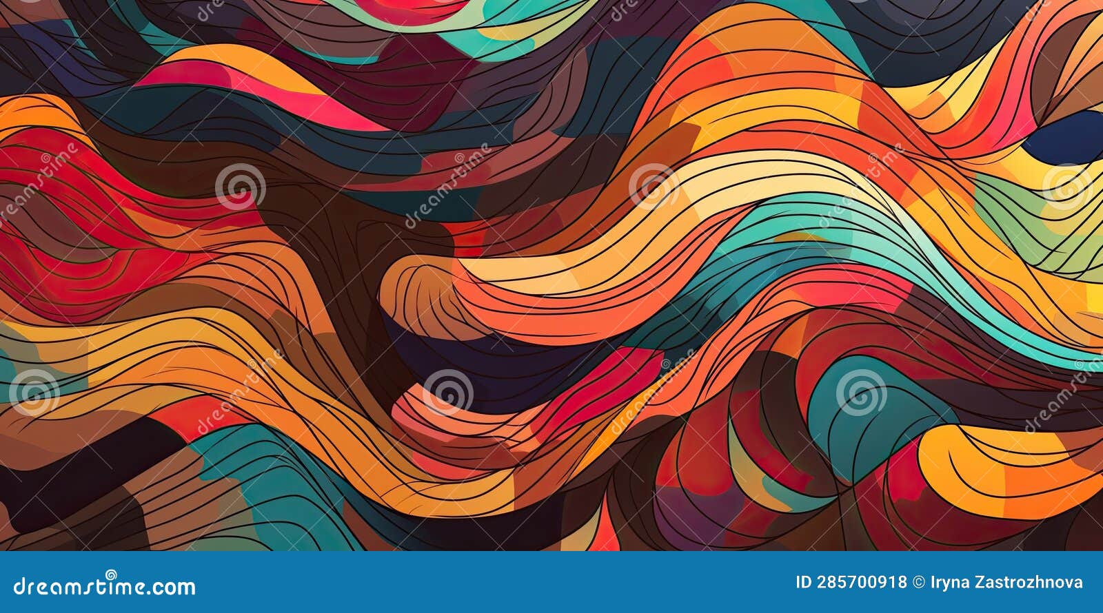 Dynamic Multicolored Waves Abstract Trippy Background on Dark Stock Illustration - Illustration ...