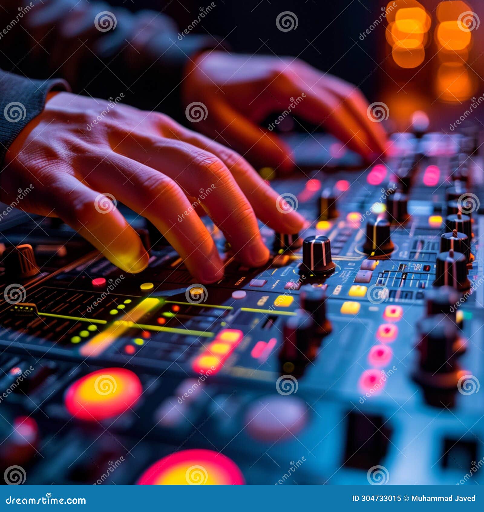 Dynamic Music Control Hands Expertly Manipulate the DJ Console Stock ...