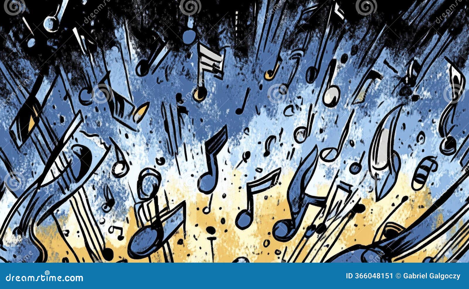 Dynamic Musical Explosion With Notes And Clefs Vector Illustration ...