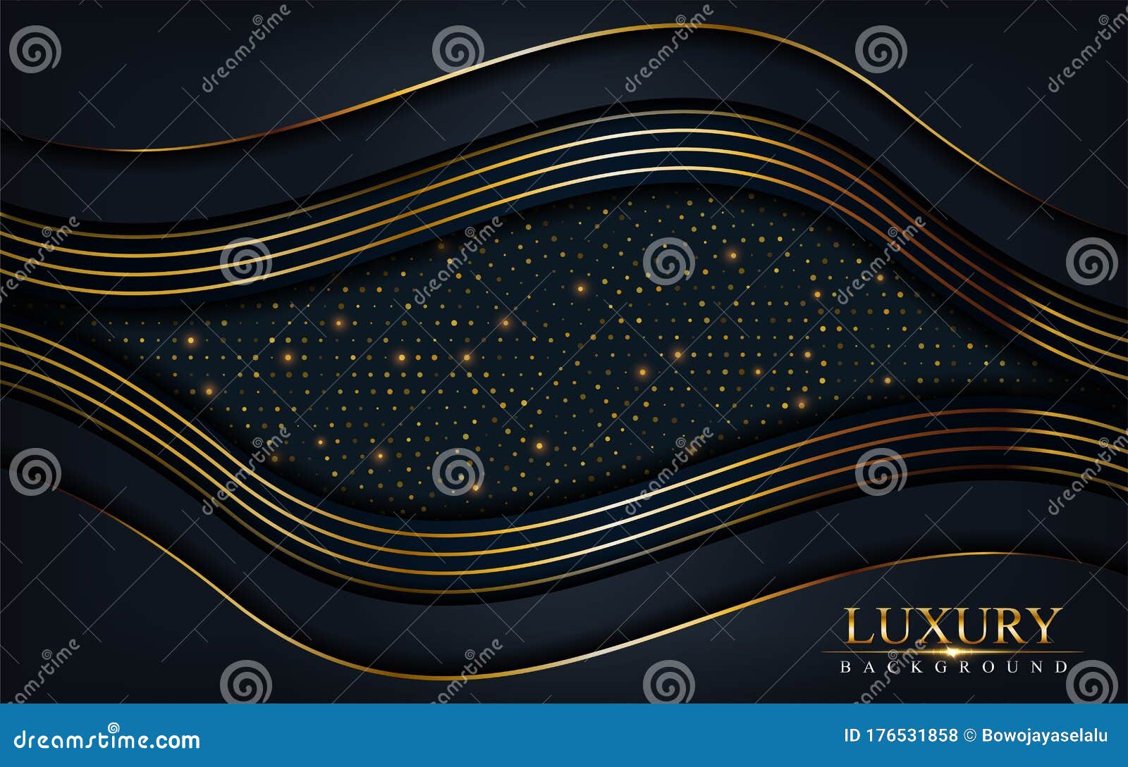 Dynamic Navy Luxury Background With Sparkling Golden Lines And Dots ...