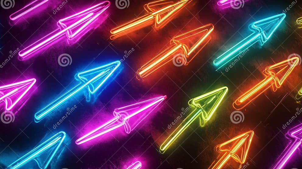 Dynamic Neon Arrows Form a Vibrant Pattern, Representing Movement ...