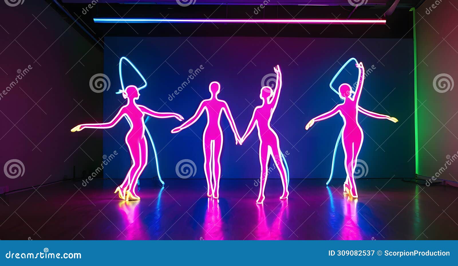 Dynamic Neon Dance Pose stock image. Image of lineup - 309082537