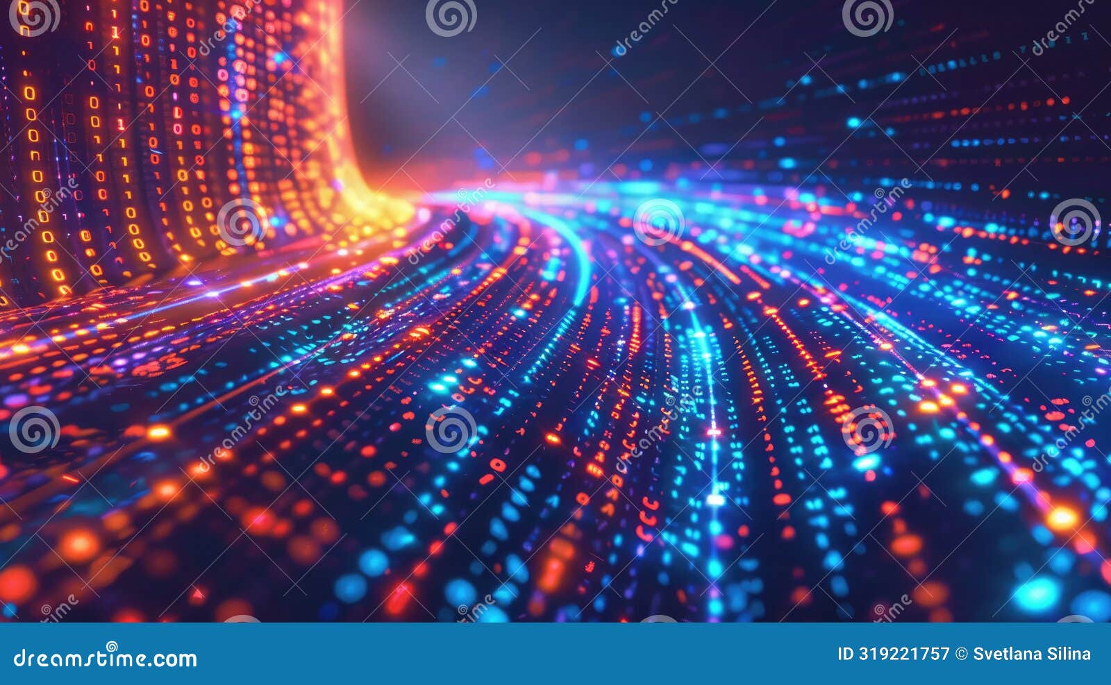 A Dynamic Network of Neon Lights and Binary Code Visualizing the Flow of Big Data. Big Data ...