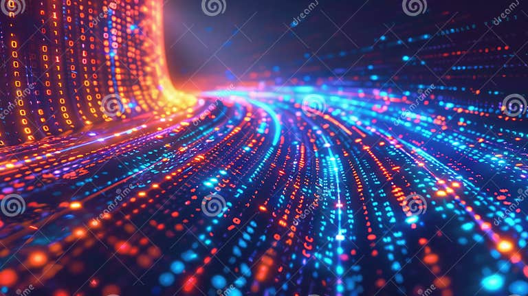 A Dynamic Network of Neon Lights and Binary Code Visualizing the Flow of Big Data. Big Data ...