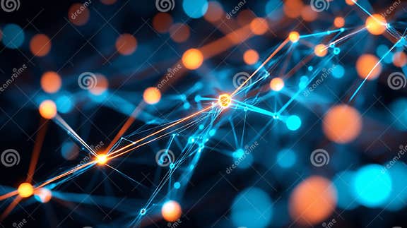 Dynamic Network Visualization Depicting Interconnected Nodes And Pathways Generative Ai Stock