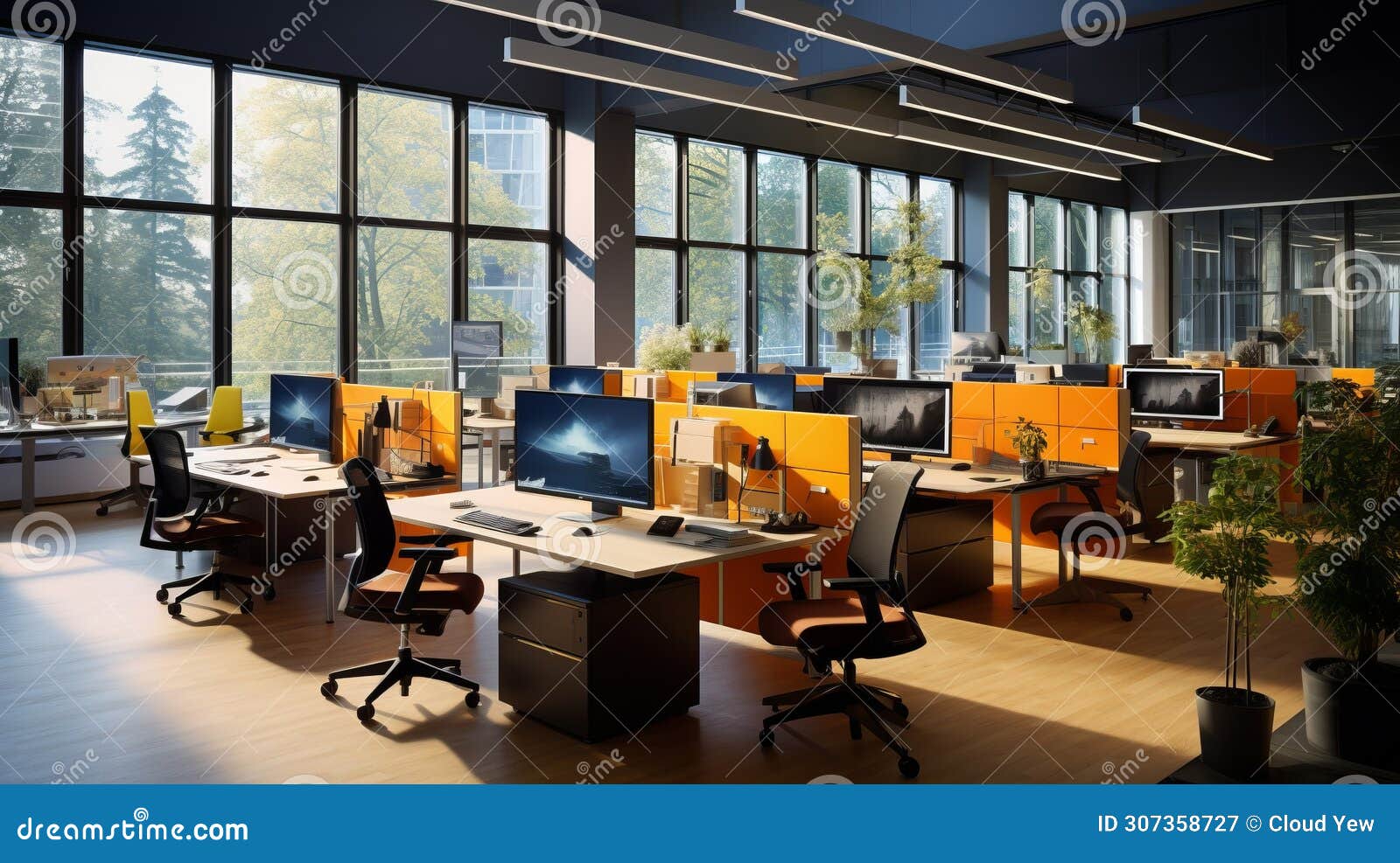 Dynamic Office Space With A Biophilic Layout, Integrating Moss Walls ...