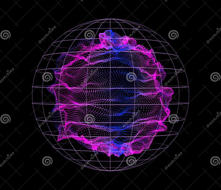 Dynamic Particles Wave from Nodes. 3d Sea Array Stock Illustration ...