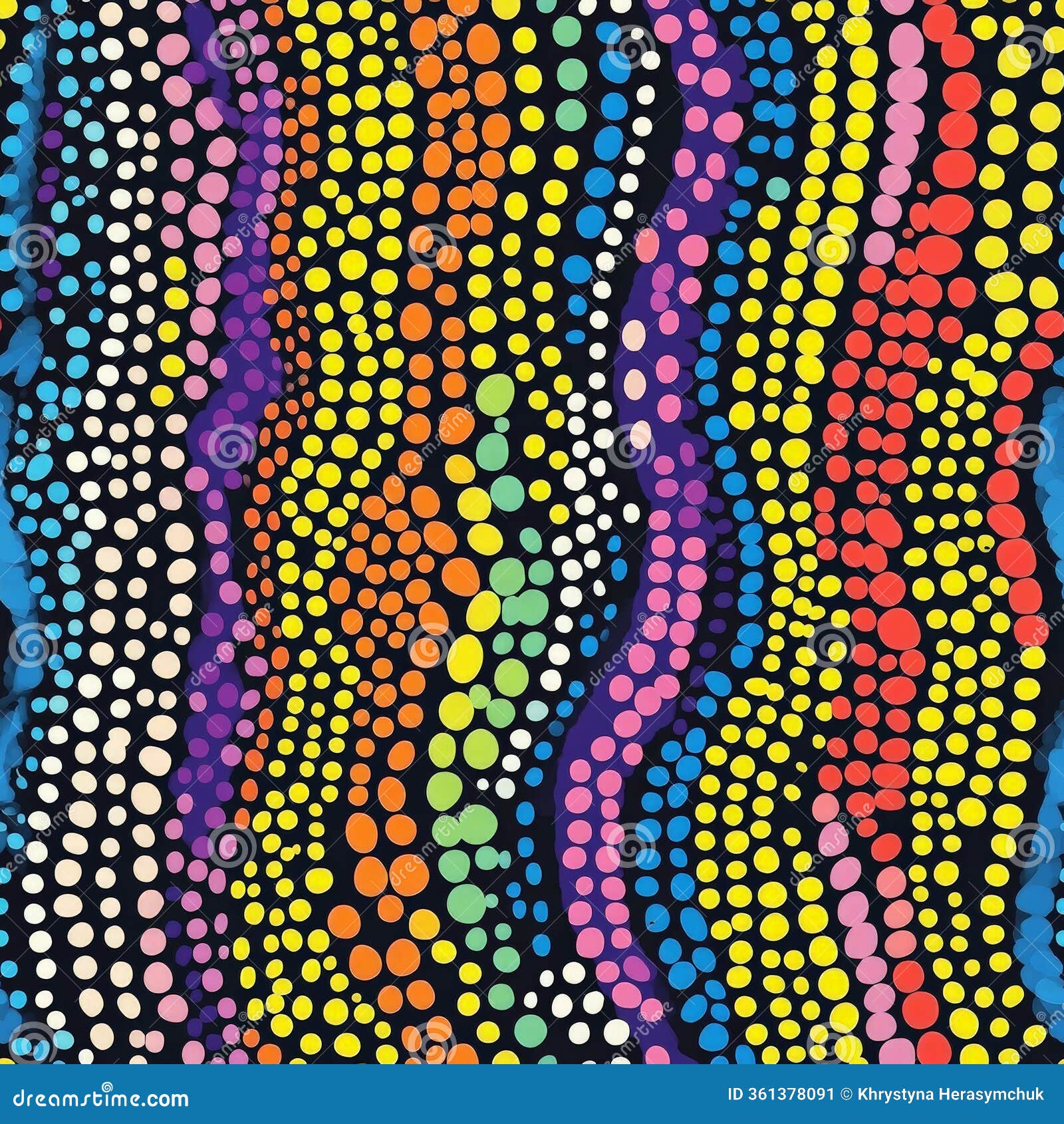 A Dynamic Pattern of Rainbow-colored Dots in a Pop-art Style, with Bold ...