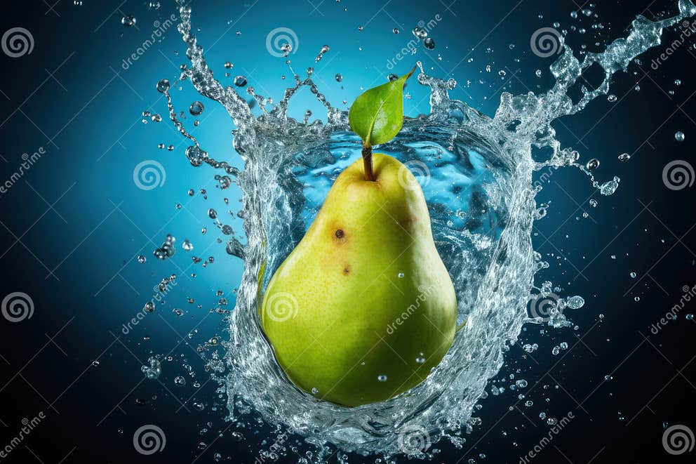 Dynamic Pear Splash: Pear on a Dark Background with Water - Generative ...