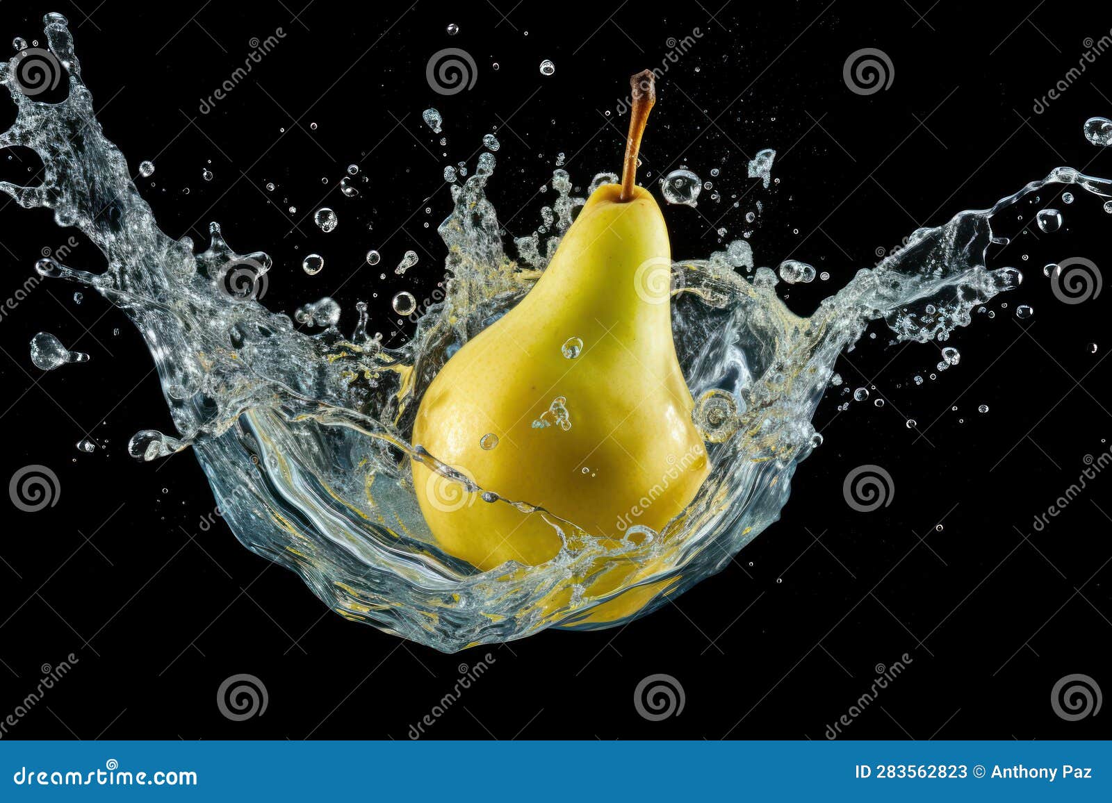 Dynamic Pear Splash: Pear on a Dark Background with Water - Generative ...