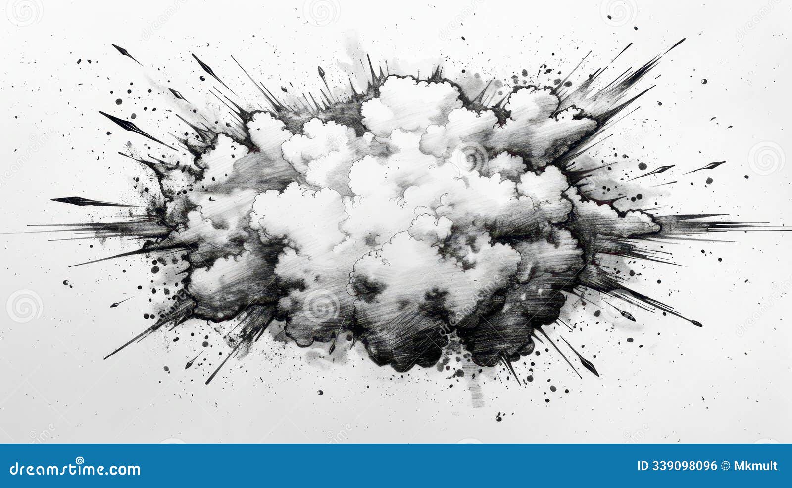 Dynamic Pencil Drawing of an Explosive Cloud Illustration on a Stark ...
