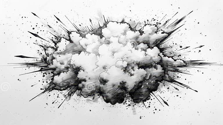 Dynamic Pencil Drawing of an Explosive Cloud Illustration on a Stark ...