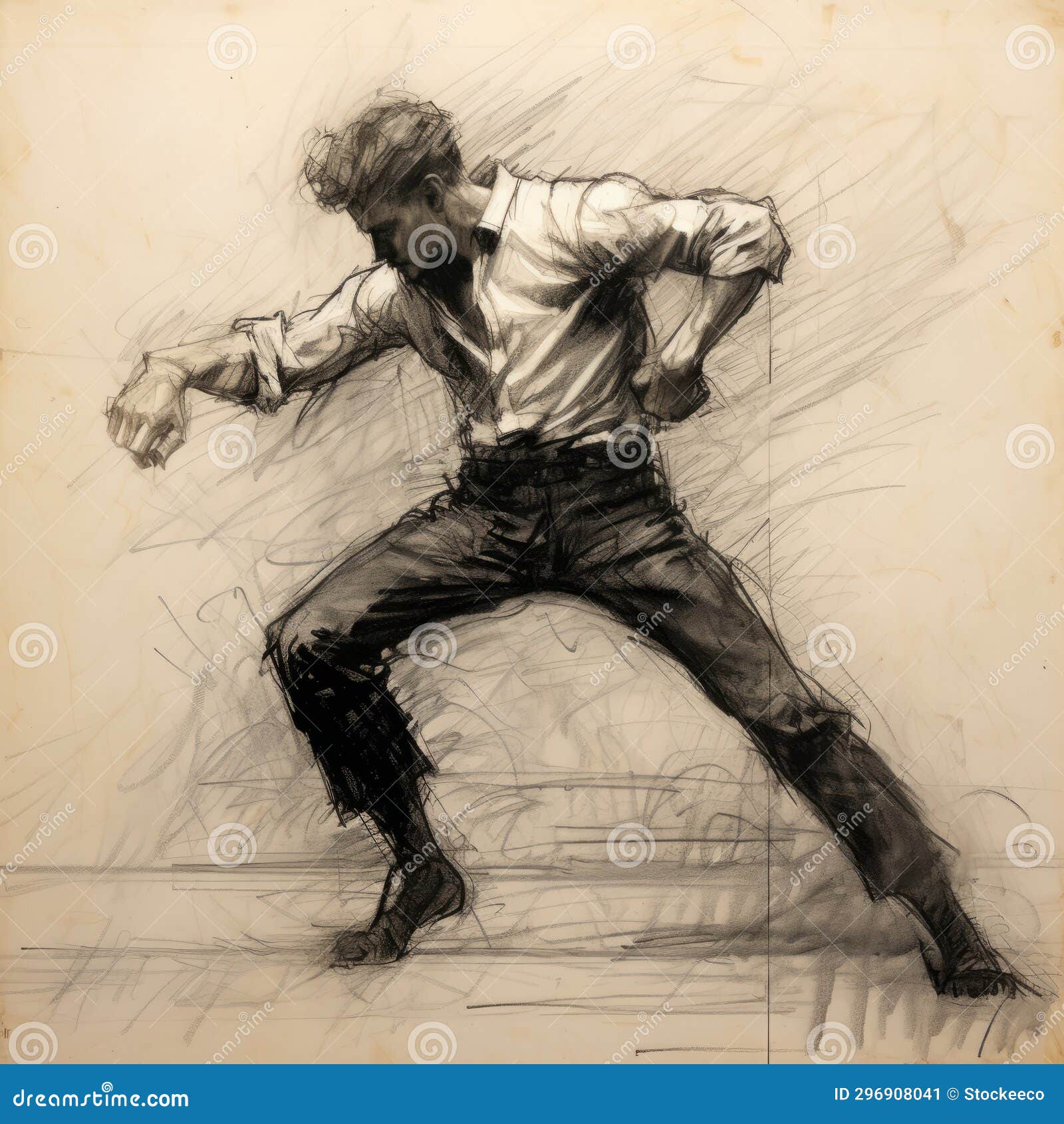 Dynamic Pencil Drawing Of A Kickboxing Routine By John Royalty-Free ...