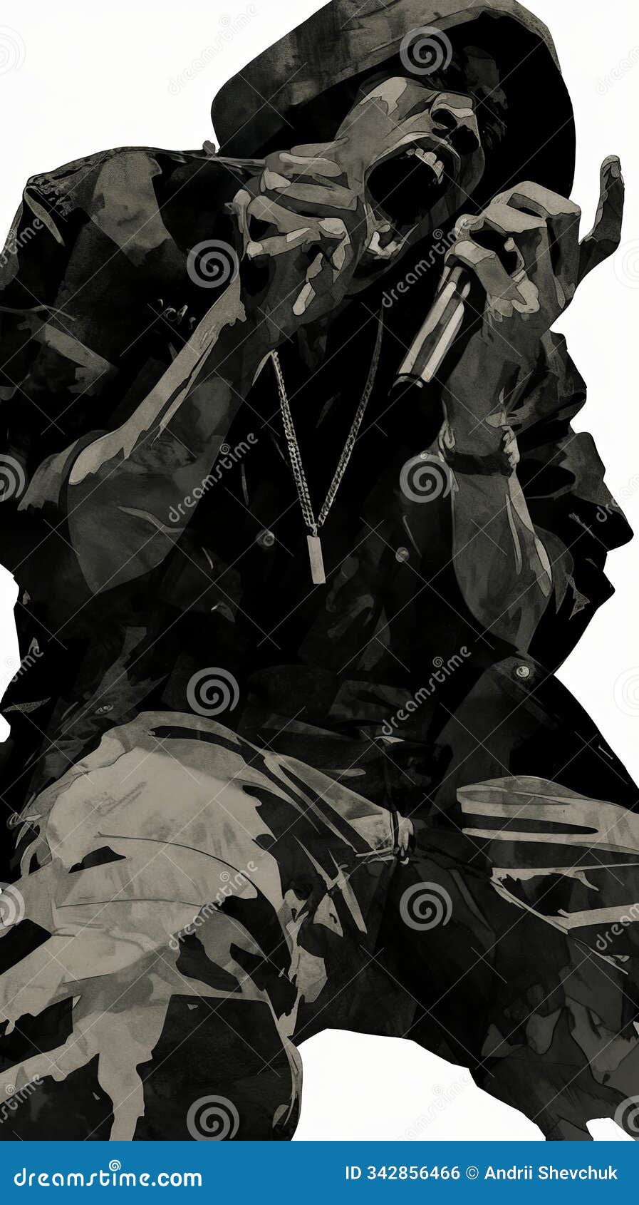 Dynamic Performance by a Passionate Rapper with a Microphone Stock ...