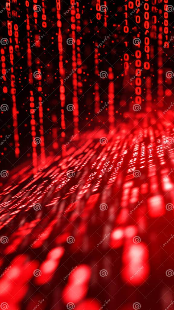 Dynamic Perspective of Flowing Red Binary Code Stock Photo - Image of matrix, lines: 353050278