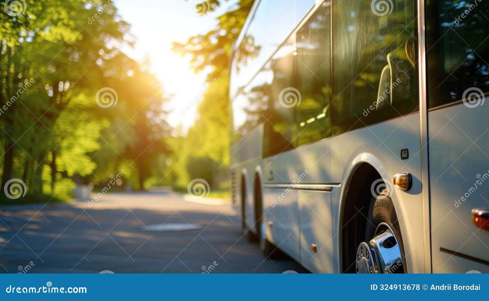 Dynamic Perspective: Modern Tourist Bus with Inviting Open Door. Stock ...