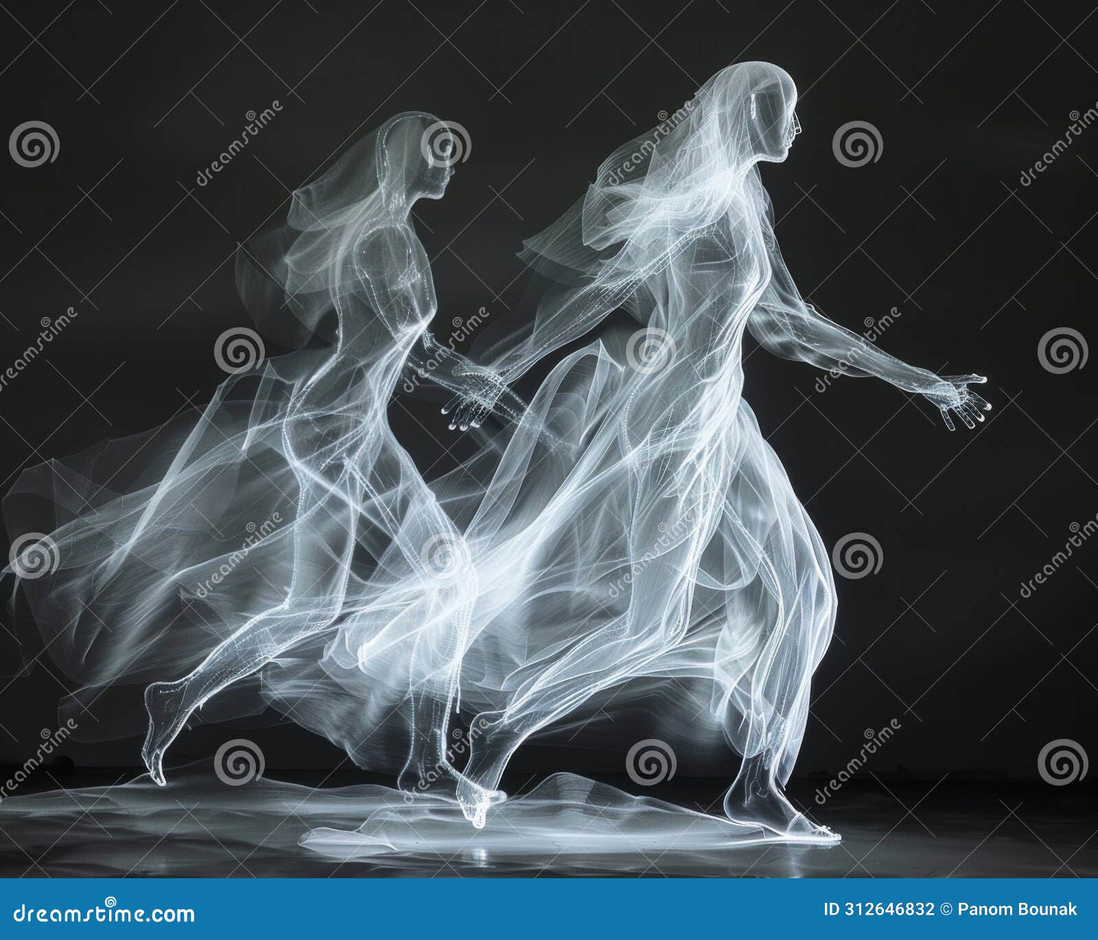 Kinetic Art: A Haunting Symphony Of Ghosts With Chains Stock Image ...