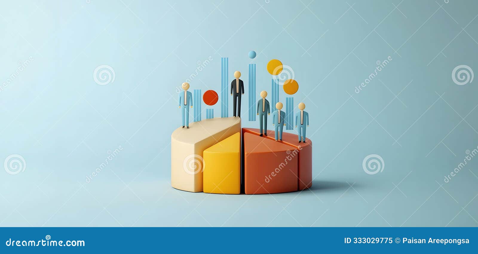 Dynamic Pie Chart Illustration with Figurines Representing Market ...